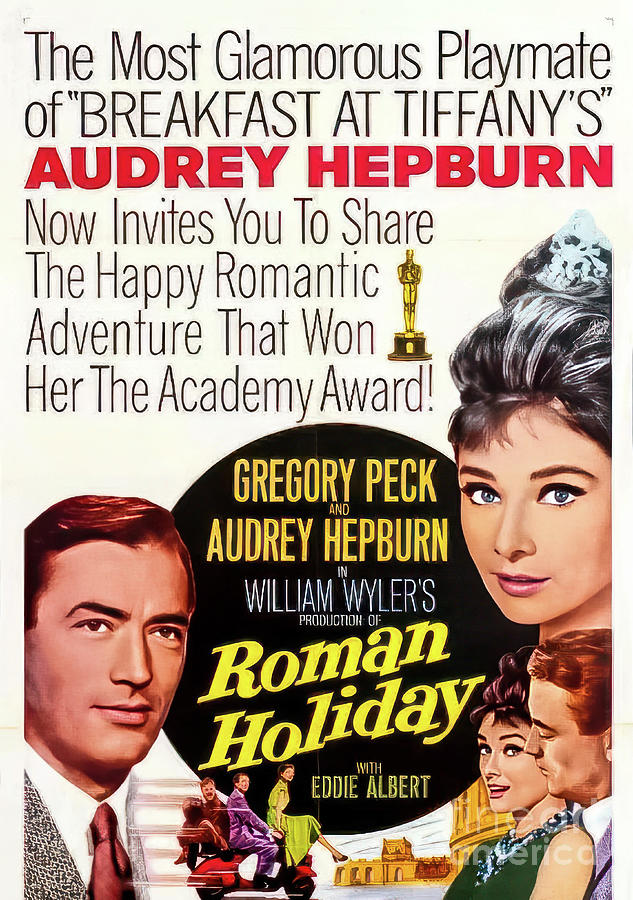Roman Holiday Movie Poster Starring Audrey Hepburn 1962 Drawing by M G ...