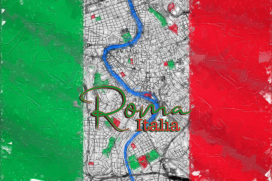 Rome Italy City Map and Flag Digital Art by Michael Van der Hoorn | Pixels