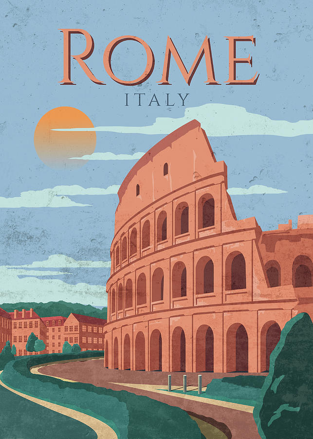 Rome Italy Colossium Vintage Retro Travel Poster Mixed Media by Design ...