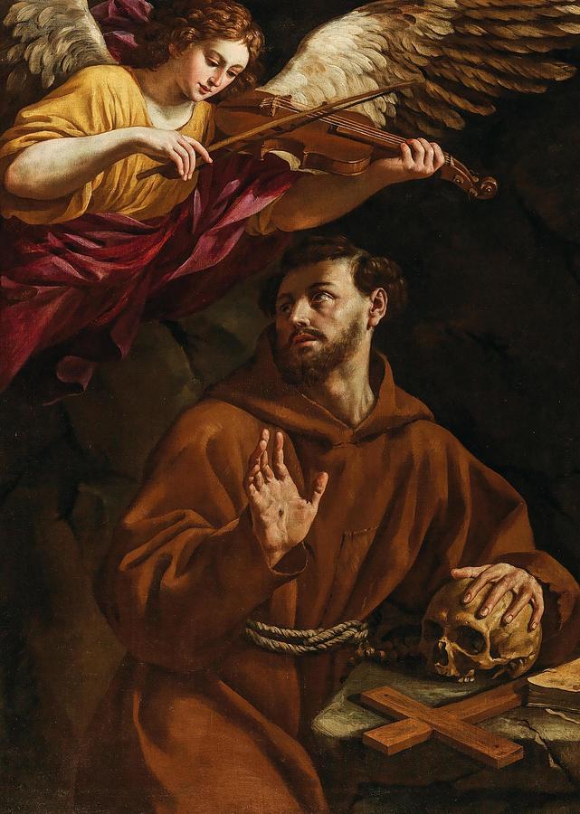Saint Francis being comforted by an Angel Painting by Francesco Cozza ...