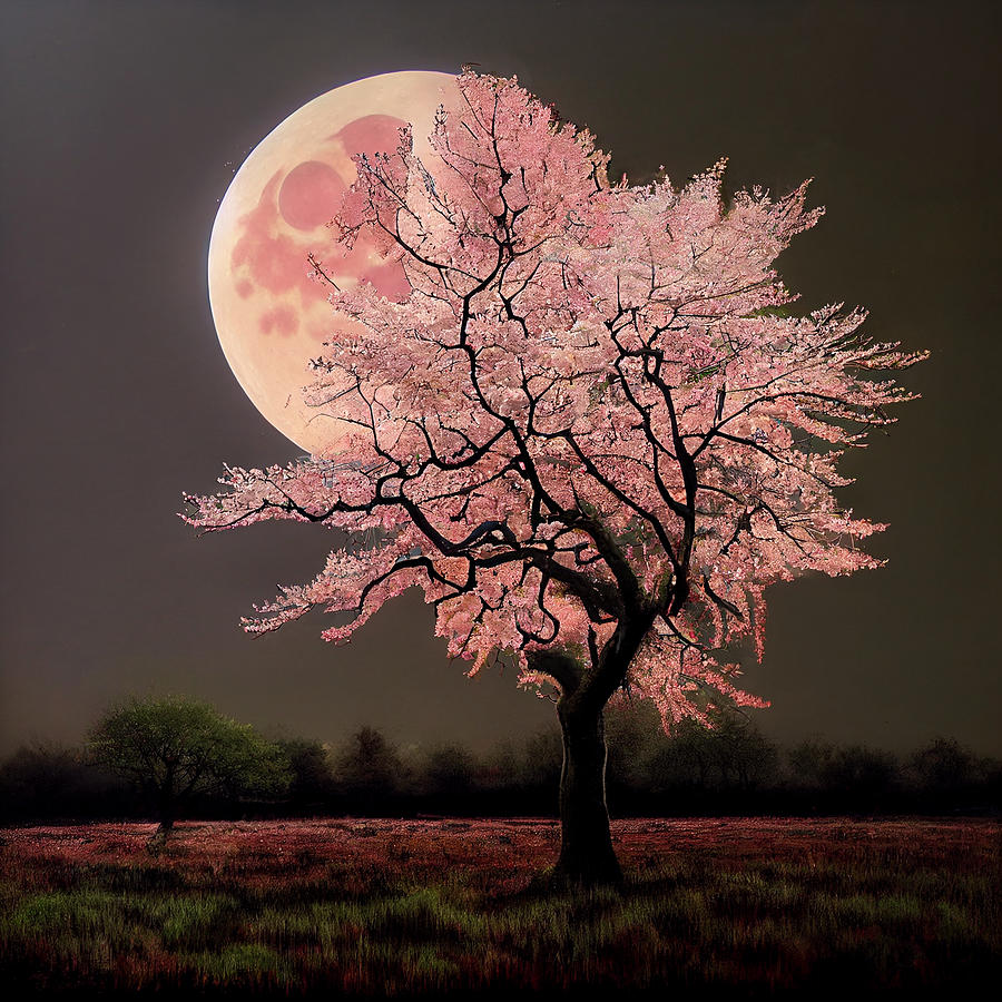 Sakura Moon Digital Art by Aislynn D'Merricksson - Fine Art America