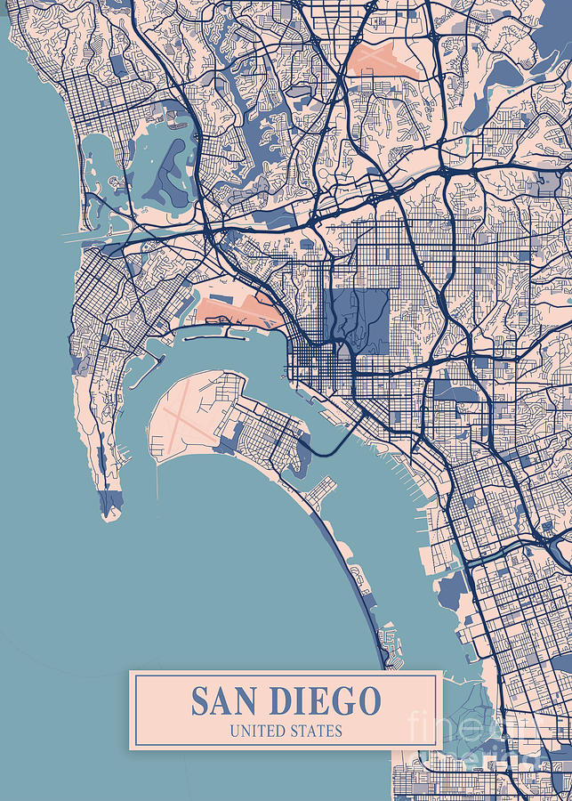 San Diego - United States Breezy City Map Digital Art by Tien Stencil ...