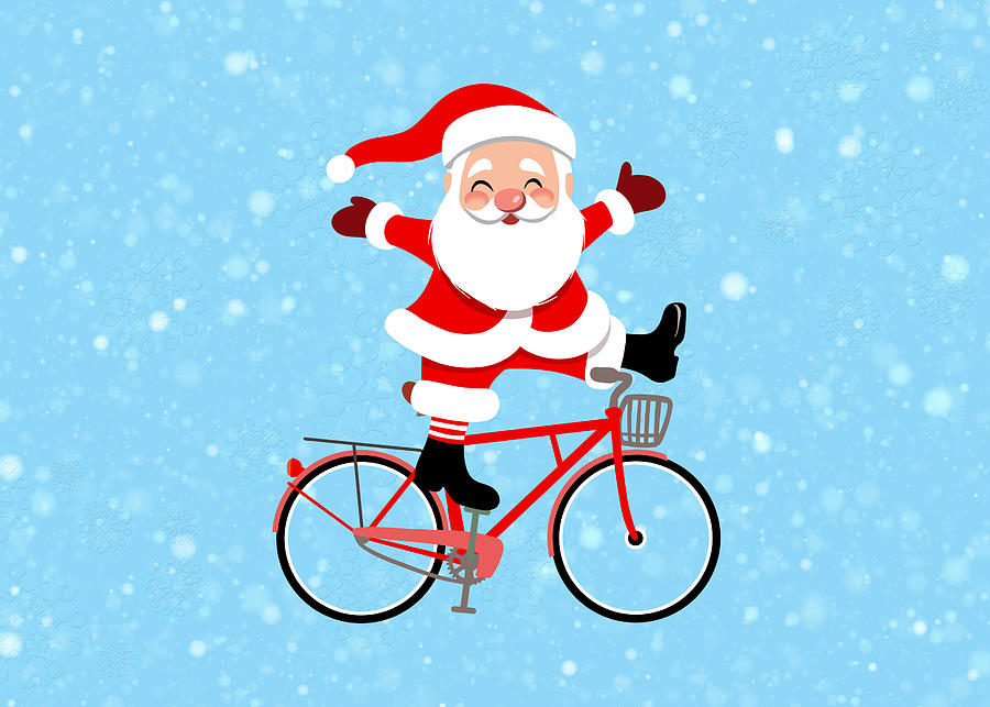 Santa rides a Bicycle Drawing by Johnnie Art - Fine Art America