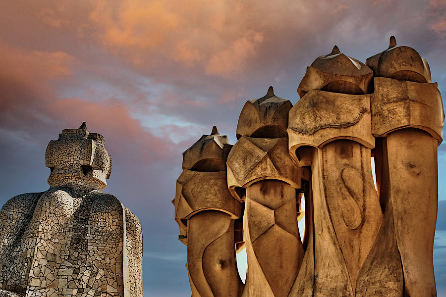 Sculptural chimneys on roof of Casa Mila 2. Photograph by Vladimir ...
