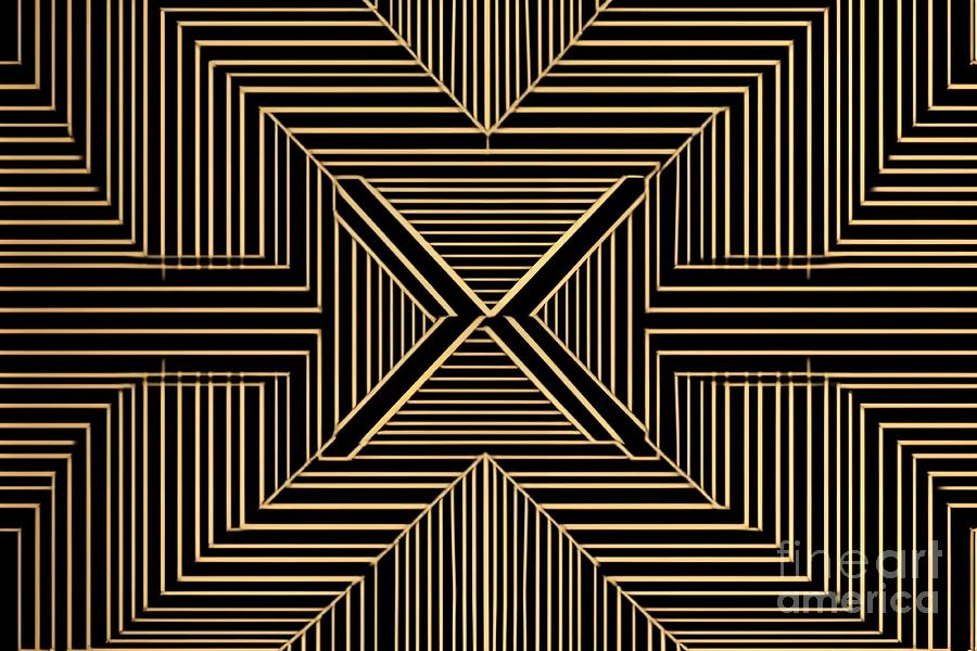 Seamless Golden Art Deco Optical Illusion Striped Squares Line Pattern ...