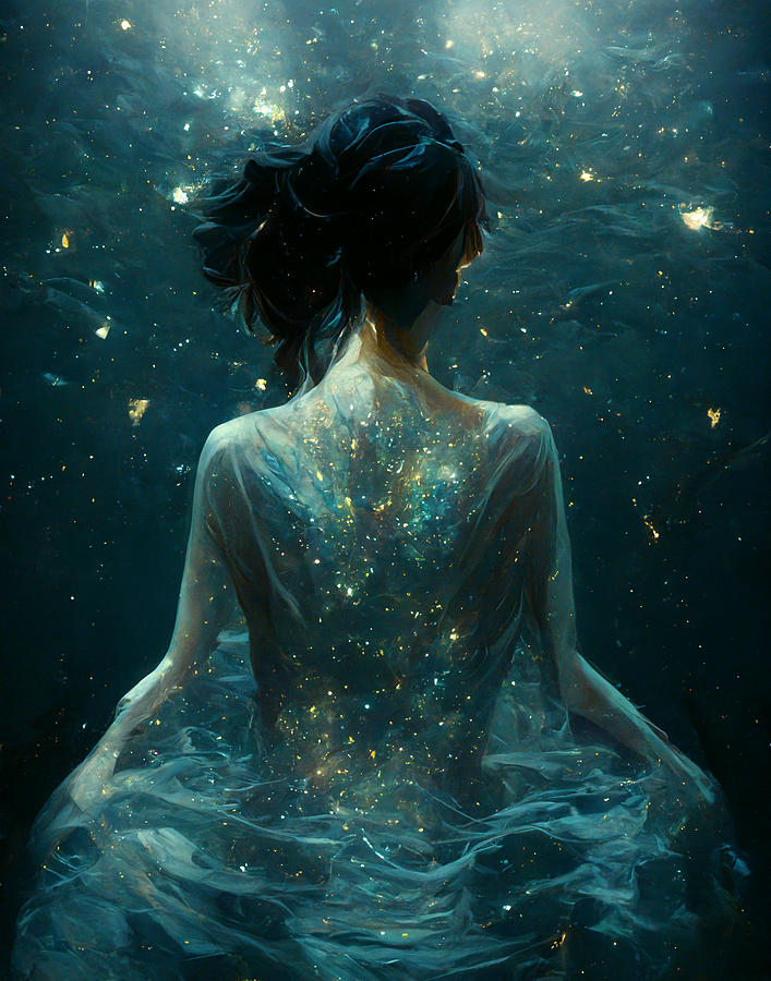 Seiren Made Up Of Water Swimming In The Night Sky Woman Beautiful Ecstatic 8K Digital Art by ...