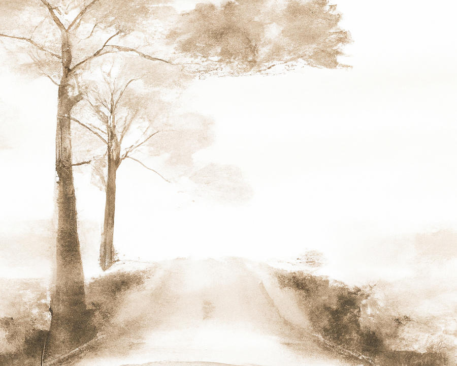 Sepia Mists 07-Watercolor Painting of Misty Landscapes Mixed Media by ...