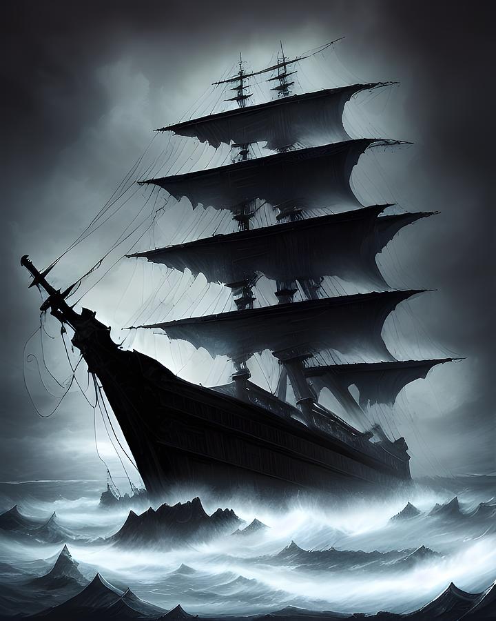 Set Sail into the Unknown with our Haunting Ghost Ship Mixed Media by ...