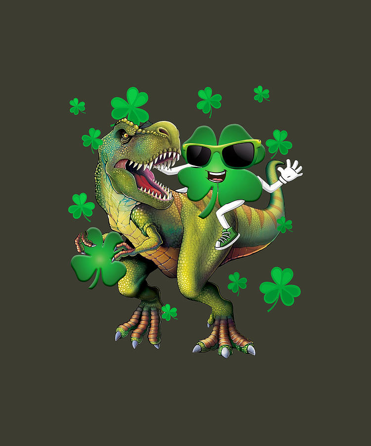 Shamrock Riding T Rex St Patricks Day Digital Art by Felix - Fine Art America