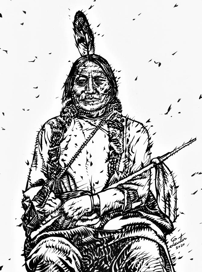 SITTING BULL ink portrait.1 Drawing by Fabrizio Cassetta - Fine Art America