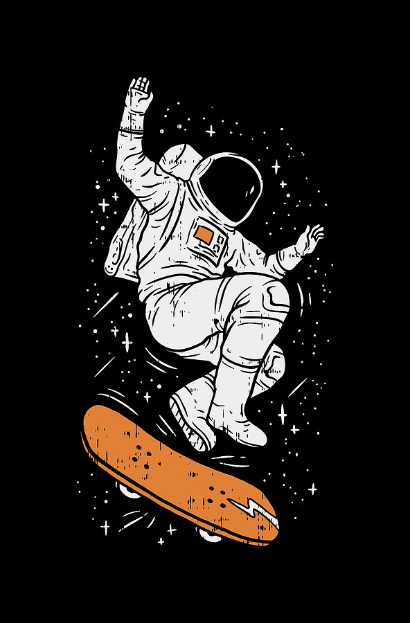 Skateboard Astronaut Moon Space Digital Art by Moon Tees - Fine Art America