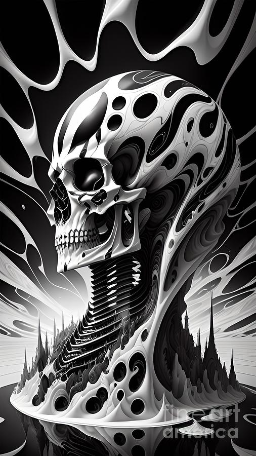 Skeleton Abstract in Black and White Digital Art by Julie Kaplan - Fine ...