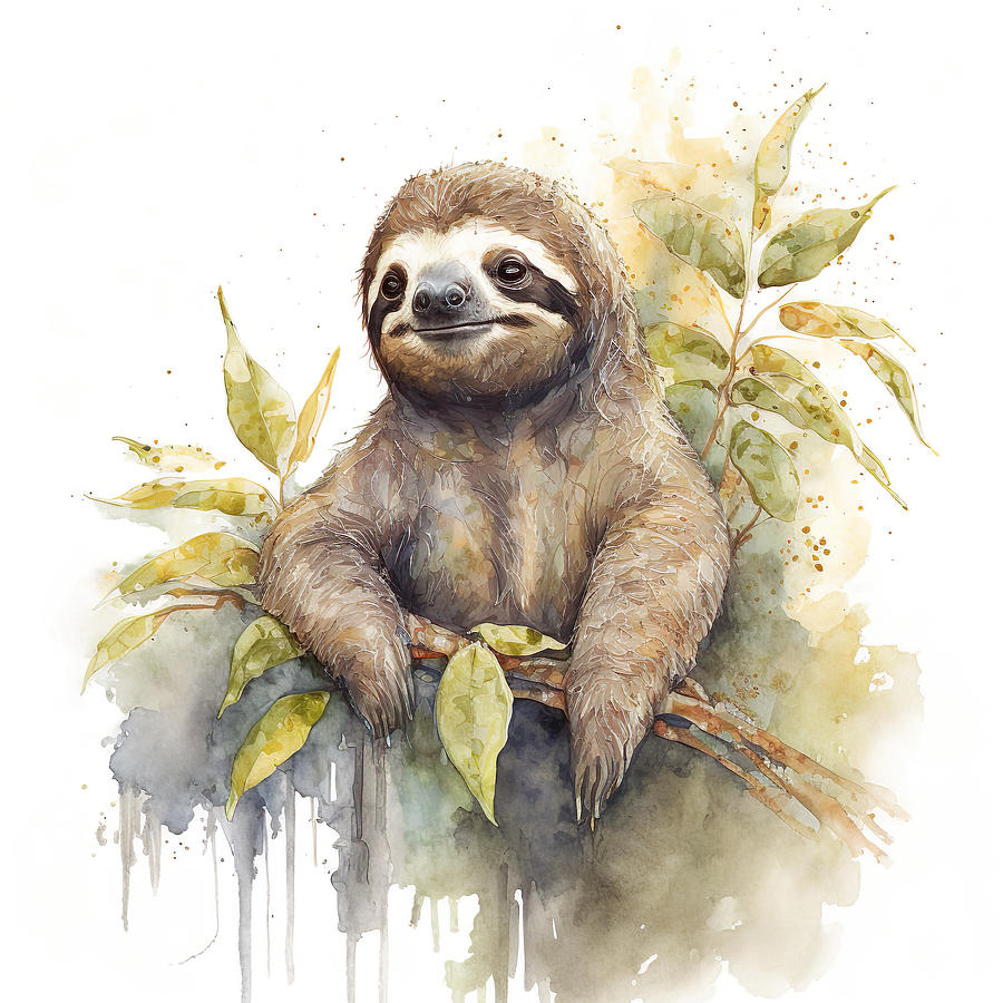 Sloth Watercolor Painting Painting by Luke Dwyer - Fine Art America