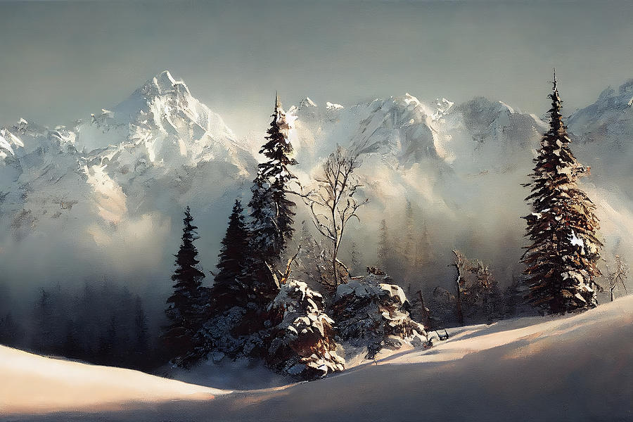 Snowy Mountain Digital Art by Lisa S Baker - Fine Art America