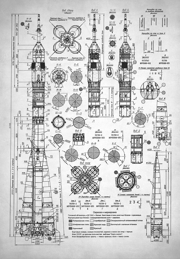 Soviet Rocket Schematics Digital Art by Craphe Studio - Pixels