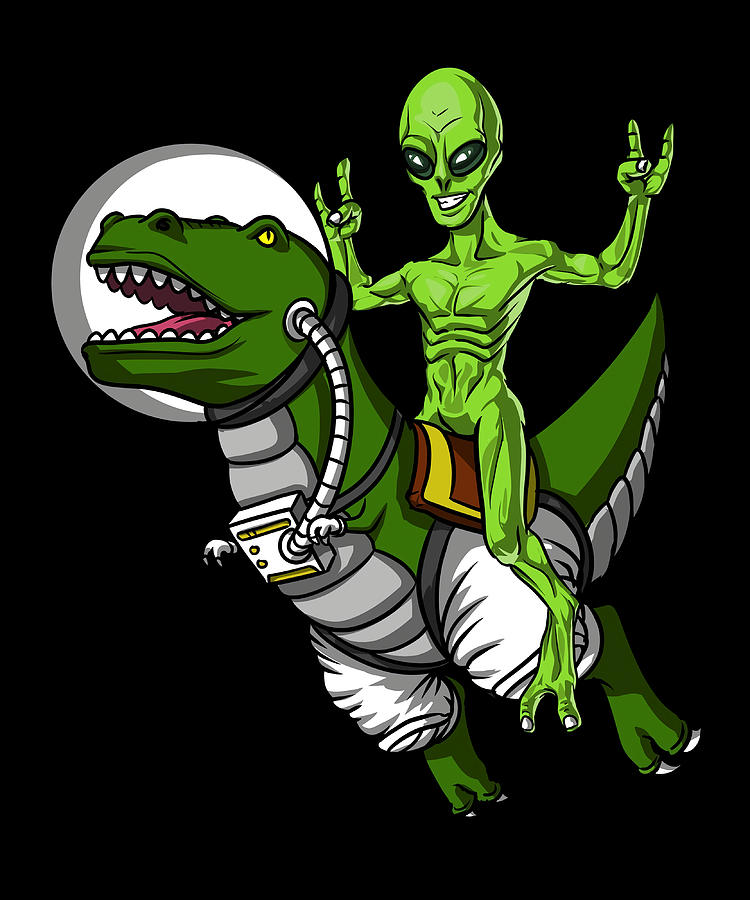 Space Alien Riding TRex Dinosaur Poster 80s Painting by Robinson Adams ...