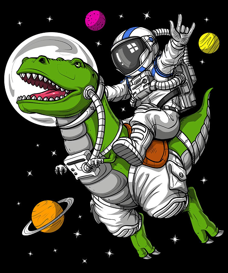 Space Astronaut Riding TRex Dinosaur Poster Painting by Will Young ...