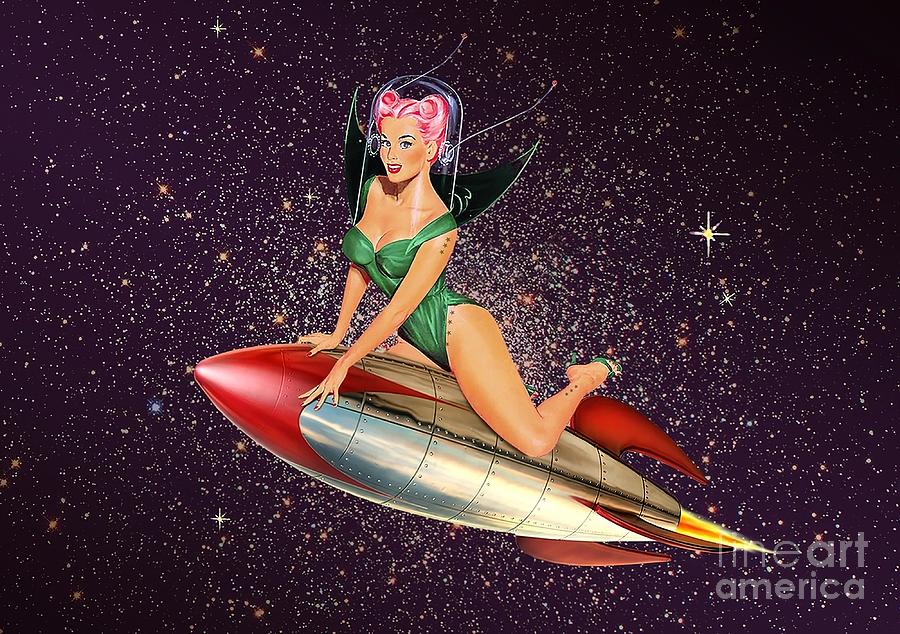 Space Pinup Painting by Lee Jasmine - Fine Art America