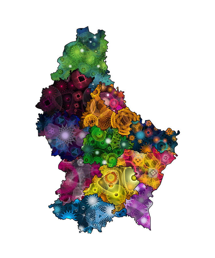 Spirograph Patterned Luxembourg Districts Map Digital Art by Spirograph ...