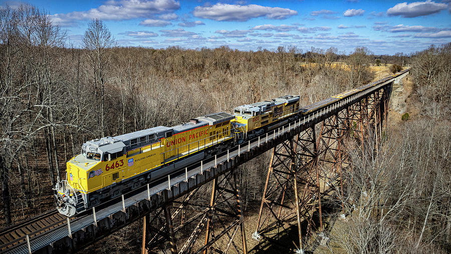 Sporting Union Pacific's new paint scheme UP 6463 at Gum Lick Trestle Kelly Ky Photograph by Jim ...