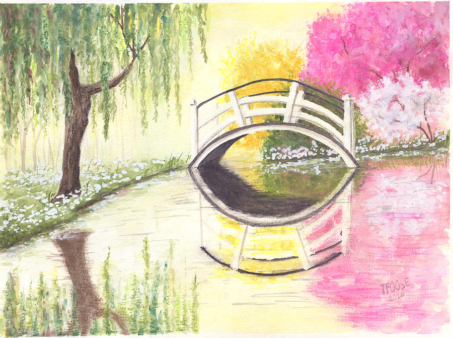 Spring Bridge Reflections With Pastel Painting by Taphath Foose