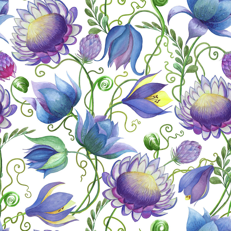 Spring fairy garden print, watercolor magic flowers Painting by Lia ...