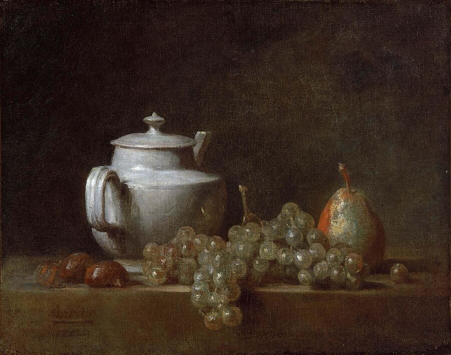Still Life with Teapot Grapes Chestnuts and a Pear Painting by Jean ...