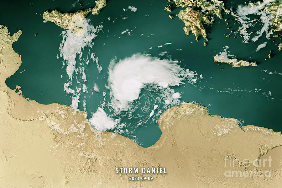 Storm Daniel 2023 Cloud Map Libya 3D Render Color Digital Art by Frank Ramspott - Pixels Merch