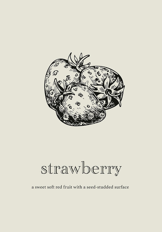 Strawberry Fruit Vintage Minimalistic Kitchen Poster Mixed Media by ...