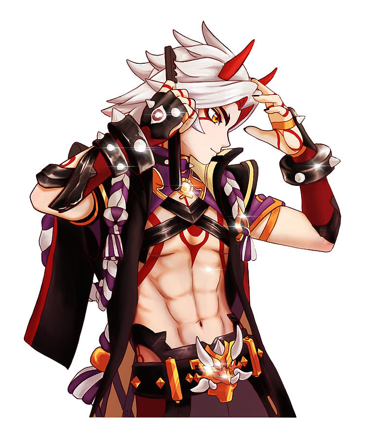 Strong Ground Leader Nice Arataki Itto Genshin Impactretro Wave Digital Art by Zery Bart - Fine ...