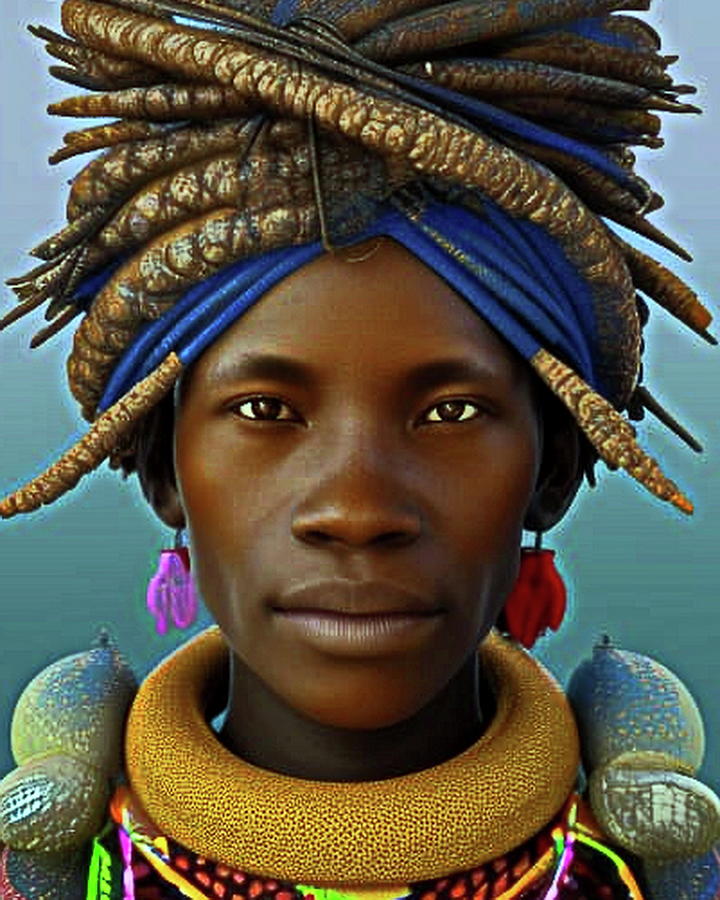 Studio portrait of a graceful Bayaka tribe Woman. Digital Art by Luigi ...