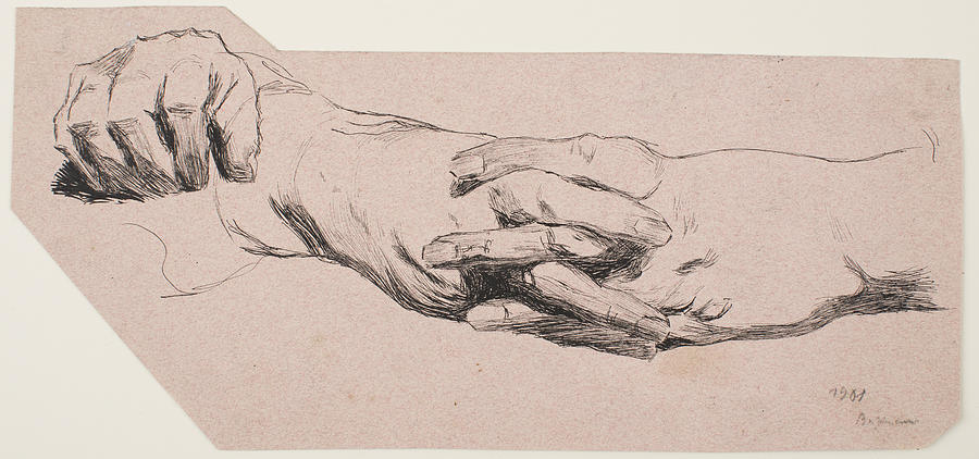 Study of Hands Drawing by Max Beckmann - Pixels