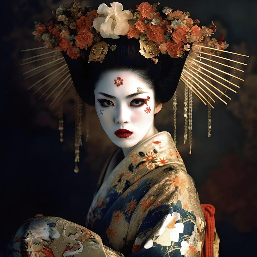 Stunning Image of a Japanese Geisha in Traditional Ornate Costume Digital Art by Kelvin Lynch ...