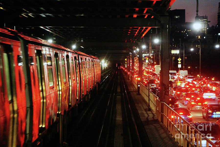 Subway Train and Car Traffic on Williamsburg Bridge New York City Photograph by Nidhin Nishanth ...