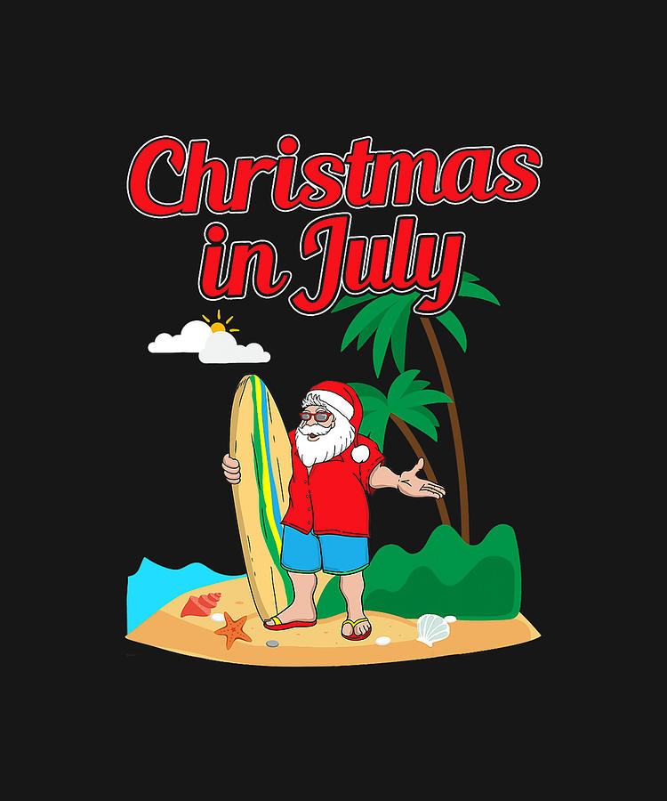 Summer Fun At The Beach Christmas In July Surfing Santa Drawing by ...