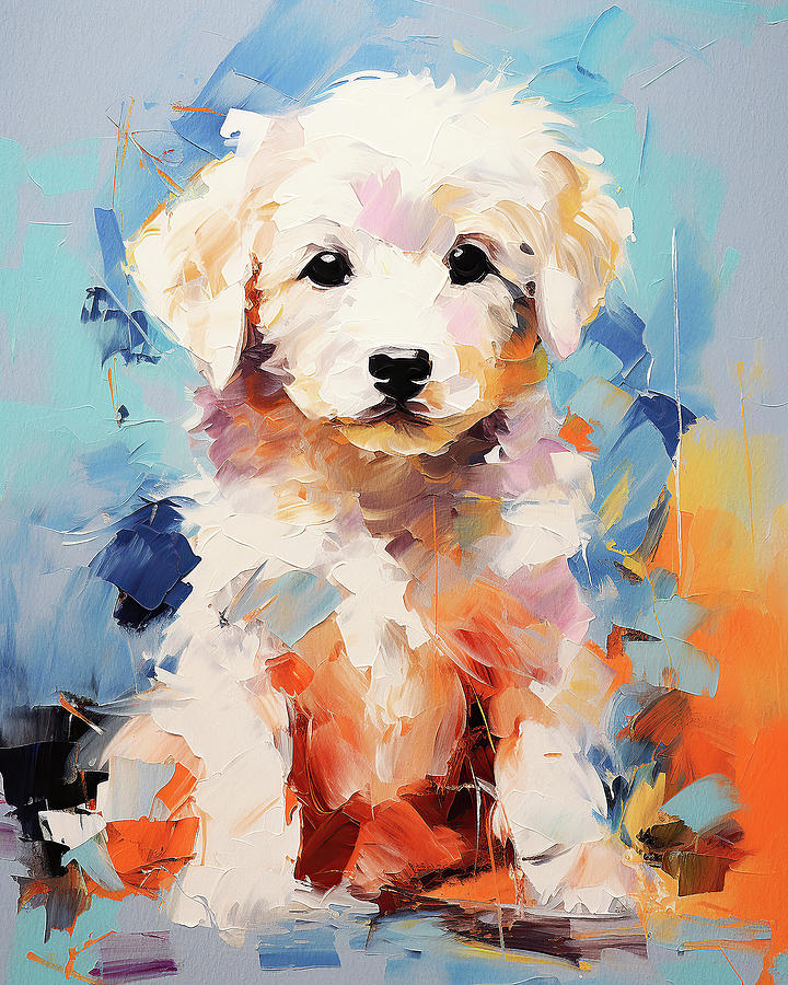Super Cute Great Pyrenees Dog Puppy 004 - Xeno Lucilfer Painting by ...