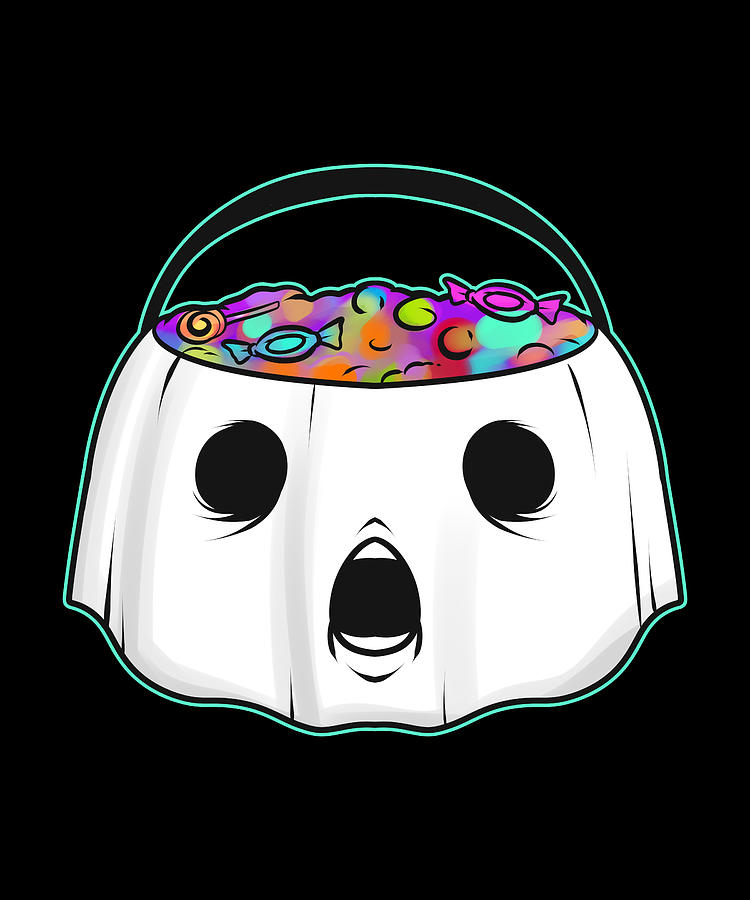 Sweets Bucket Scary Afraid Ghost Collecting On Halloween Digital Art by ...