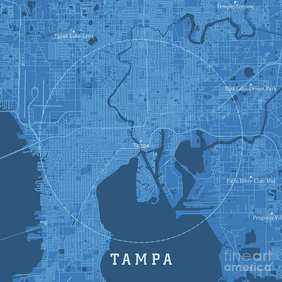 Tampa FL City Vector Road Map Blue Text Digital Art by Frank Ramspott ...