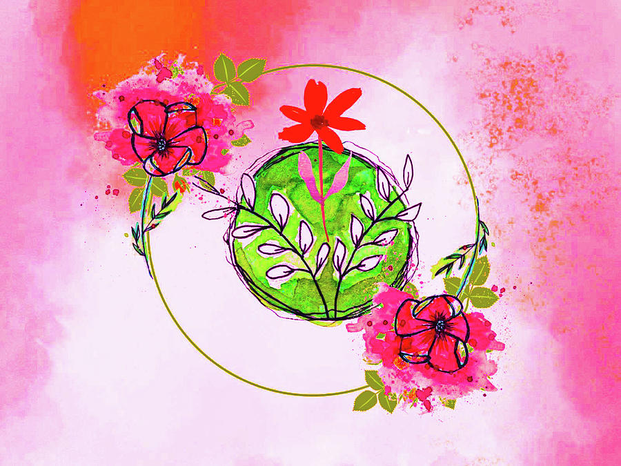 The circle of flowers pink Digital Art by Harleen Kokri - Fine Art America