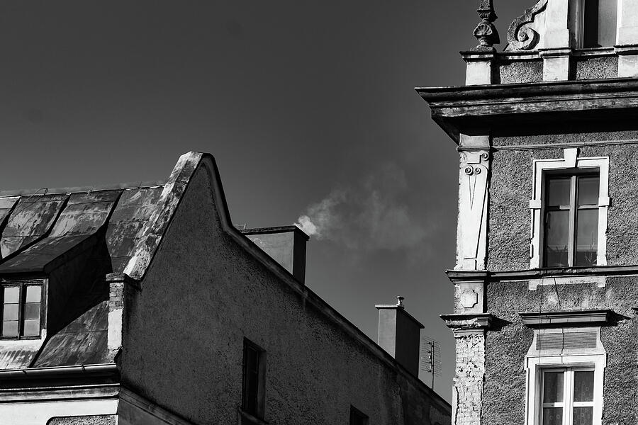 The Detailed Architecture Of Two Adjoining Buildings Is Captured Under ...