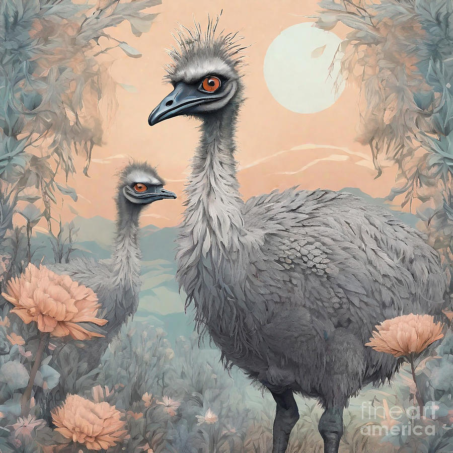 The Emus' Outback Overture Pastel by Adrien Efren - Fine Art America