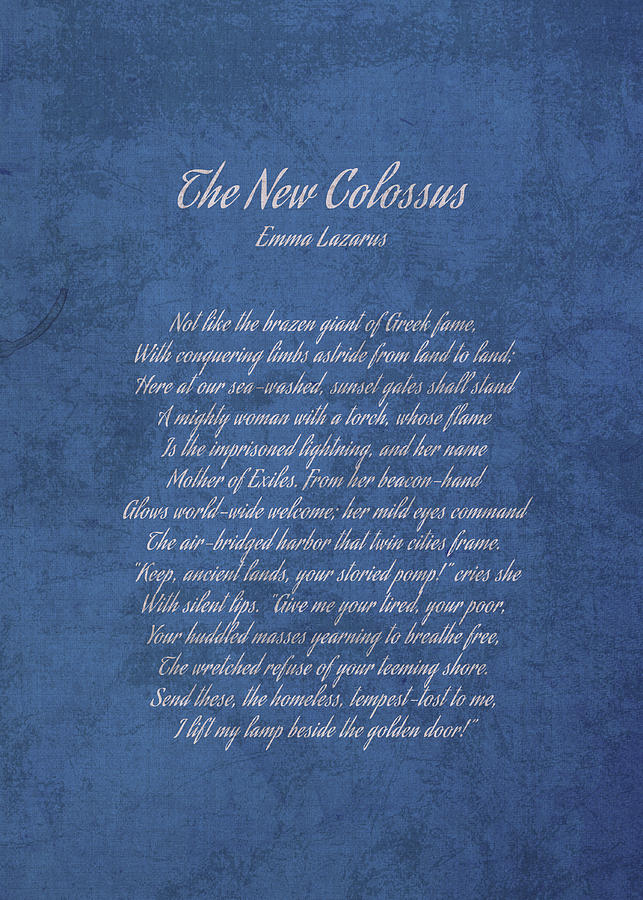 The New Colossus by Emma Lazarus Classic Poem on Worn Blue Parchment ...