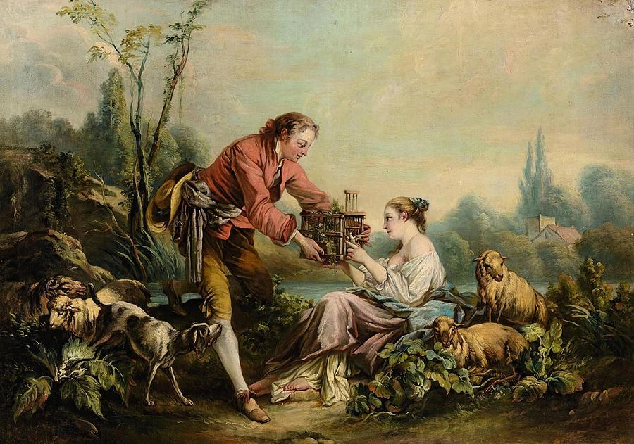 The Obliging Shepherd Painting by Workshop of Francois Boucher French ...