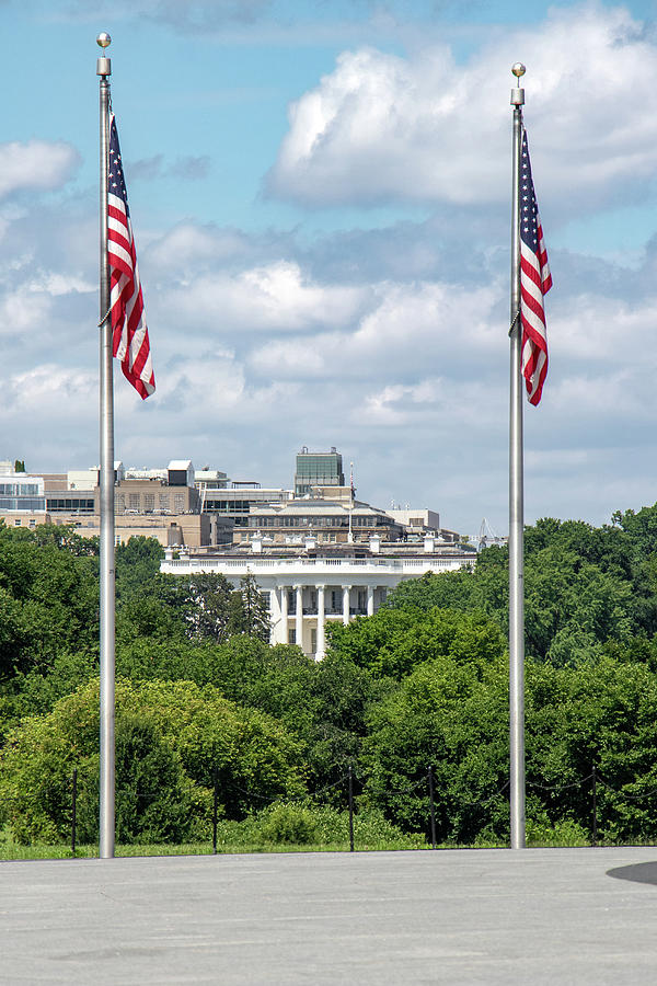 The White House between American flags Photograph by Nate Hovee - Fine Art America