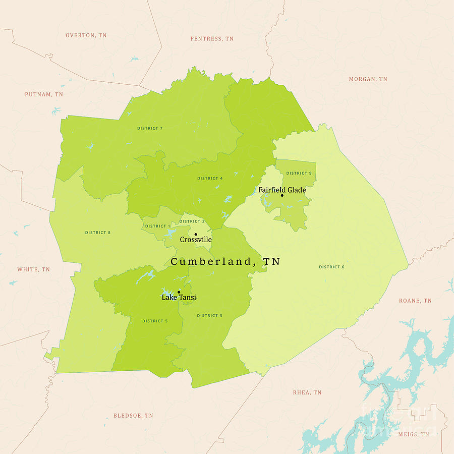 Tn Cumberland County Vector Map Green Digital Art By Frank Ramspott Pixels