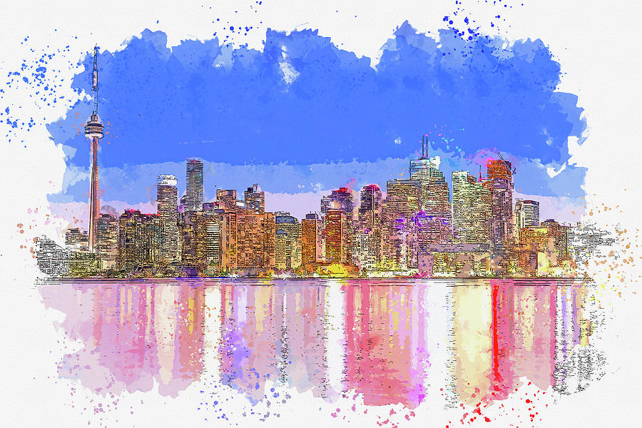.toronto Skyline Skyscrapers Canada Cityscape Night Lights Painting by ...