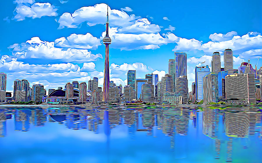 Toronto skyline under blue sky Digital Art by Hongkun Wang - Fine Art ...