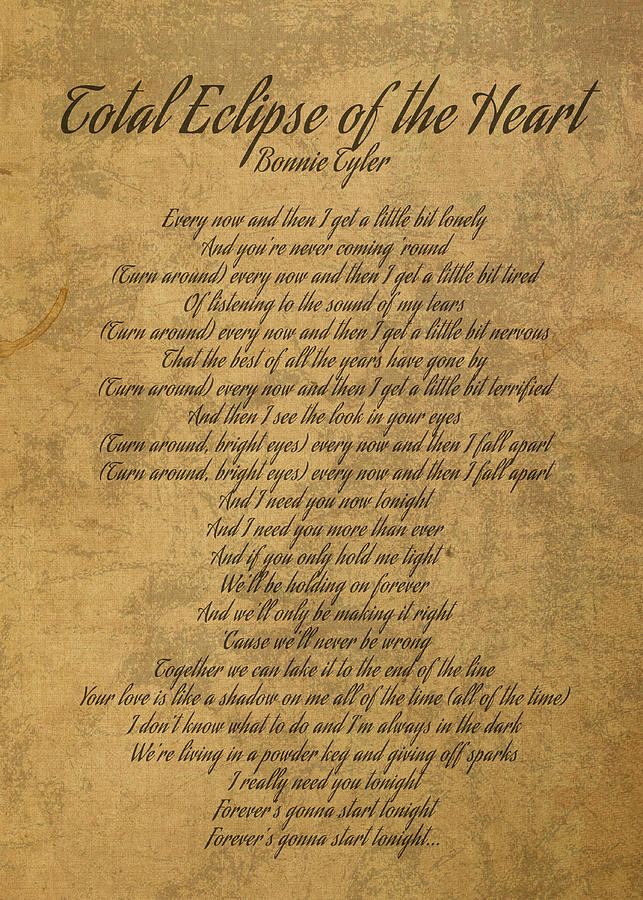 Total Eclipse of the Heart by Bonnie Tyler Vintage Song Lyrics on ...
