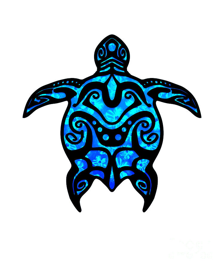 Tropical Blue Tribal Sea Turtle Digital Art by MacDonald Creative ...