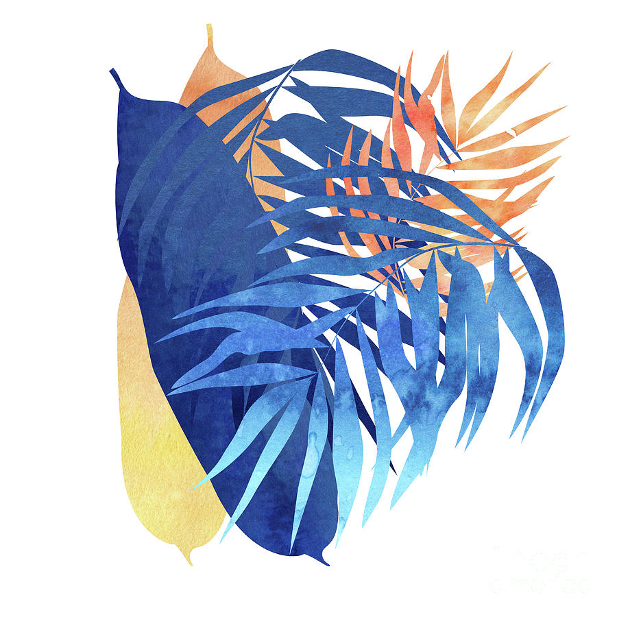 Tropical Leaves Blue And Orange Mixed Media by Anna Morozova - Fine Art ...